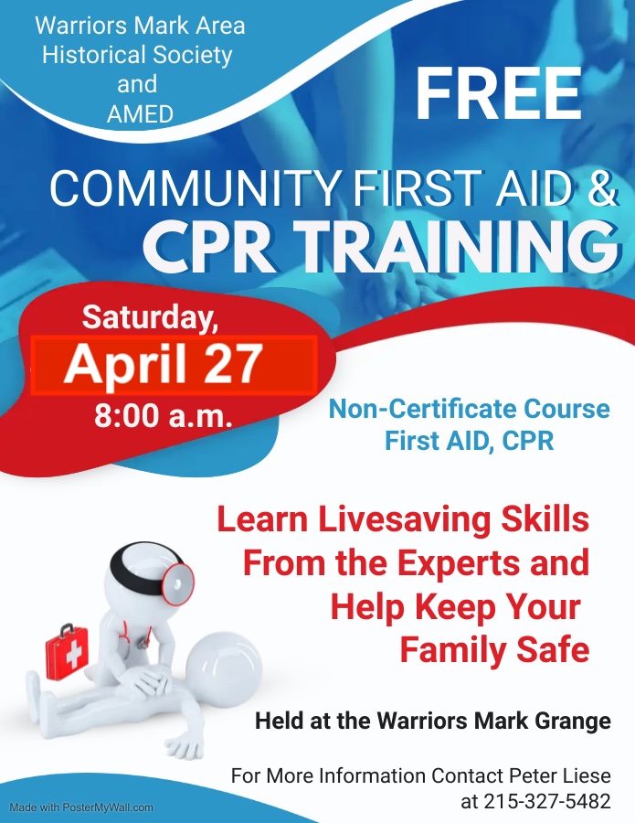 Free Community First Aid & CPR Training – Warriors Mark Area Historical ...